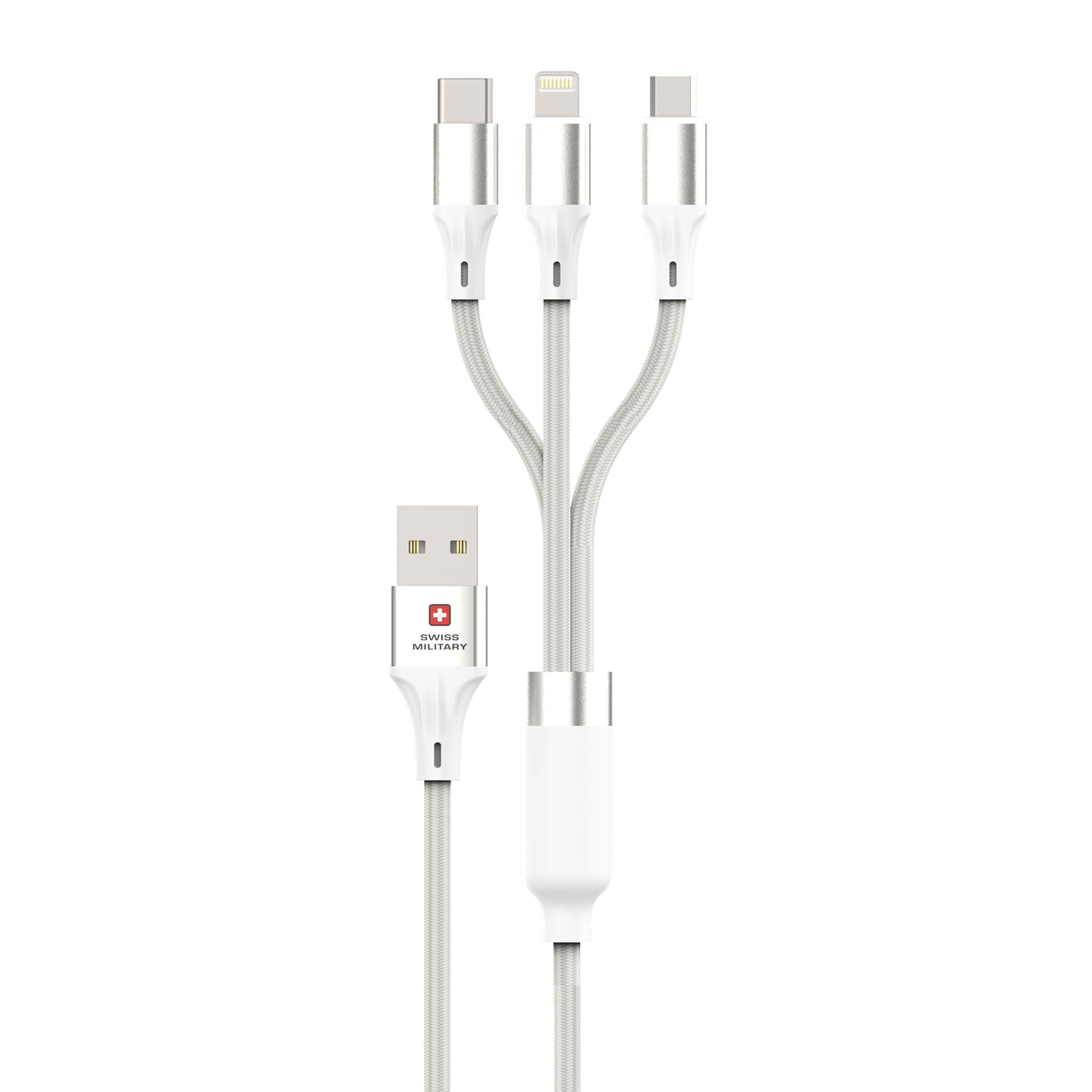 Swiss Military 3-in-1 Fast Charging Cable Dual USB-C & Lightning Braid ...