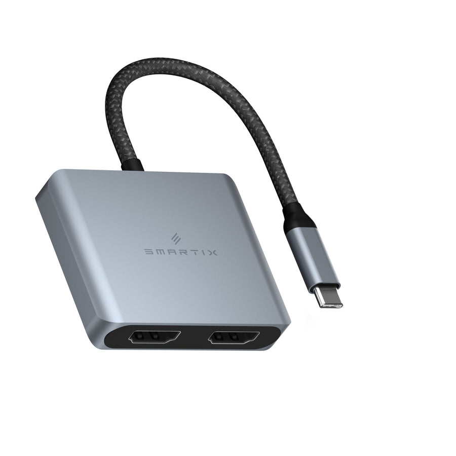 Smartix Premium Dual HDMI Hub with USB-C Cable, Grey - Ecity Electronics